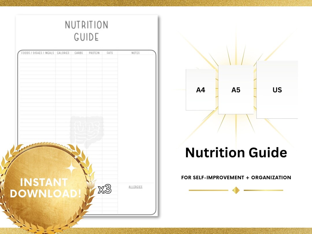 Personal Nutrition Guide Digital Printable Planner Template - Etsy