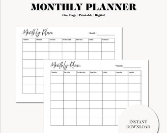 Bright Undated Monthly Planner Printable, Month on 1 Page,letter Size ...