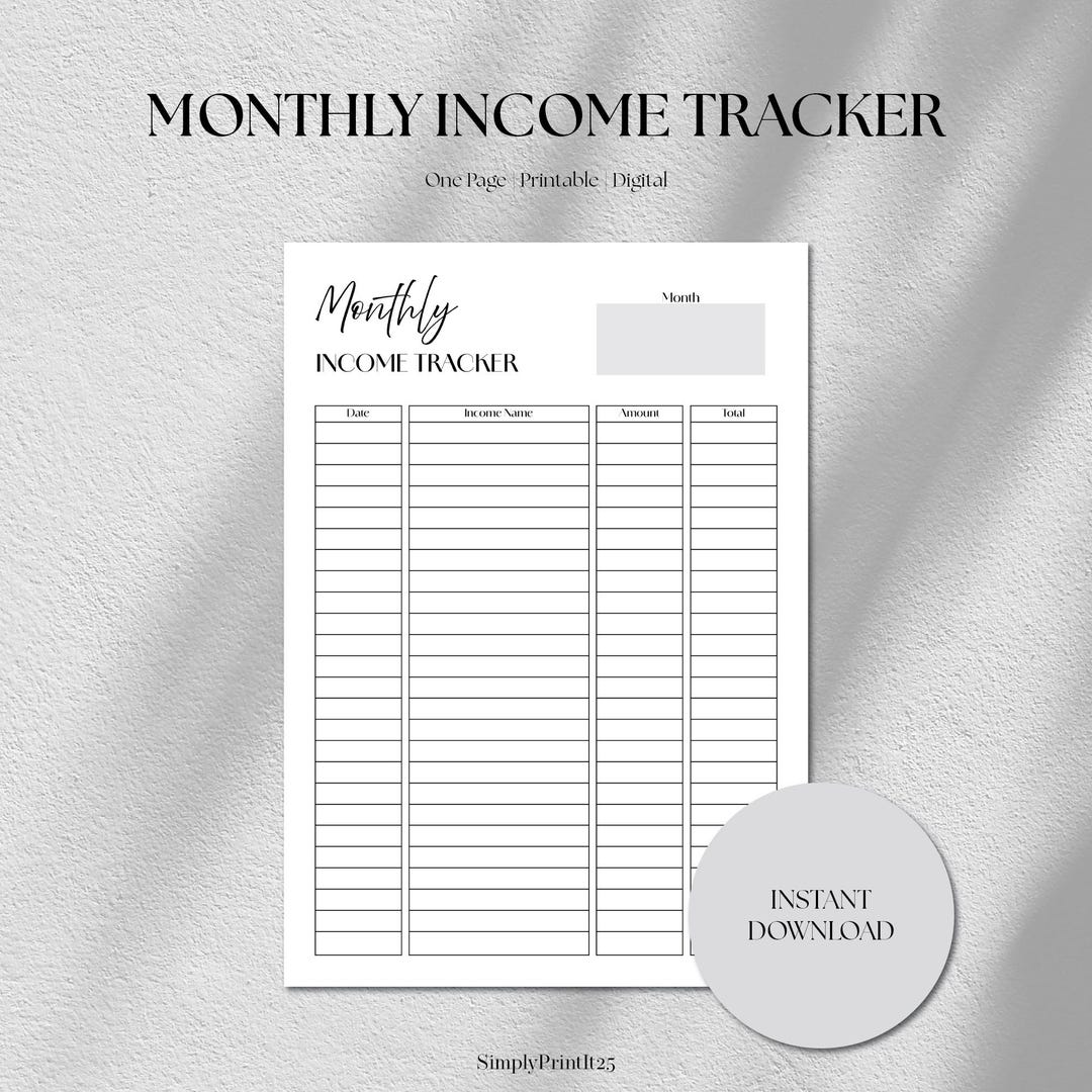 Printable Income Tracker, Simple Monthly Income Tracker, Budget Tracker ...