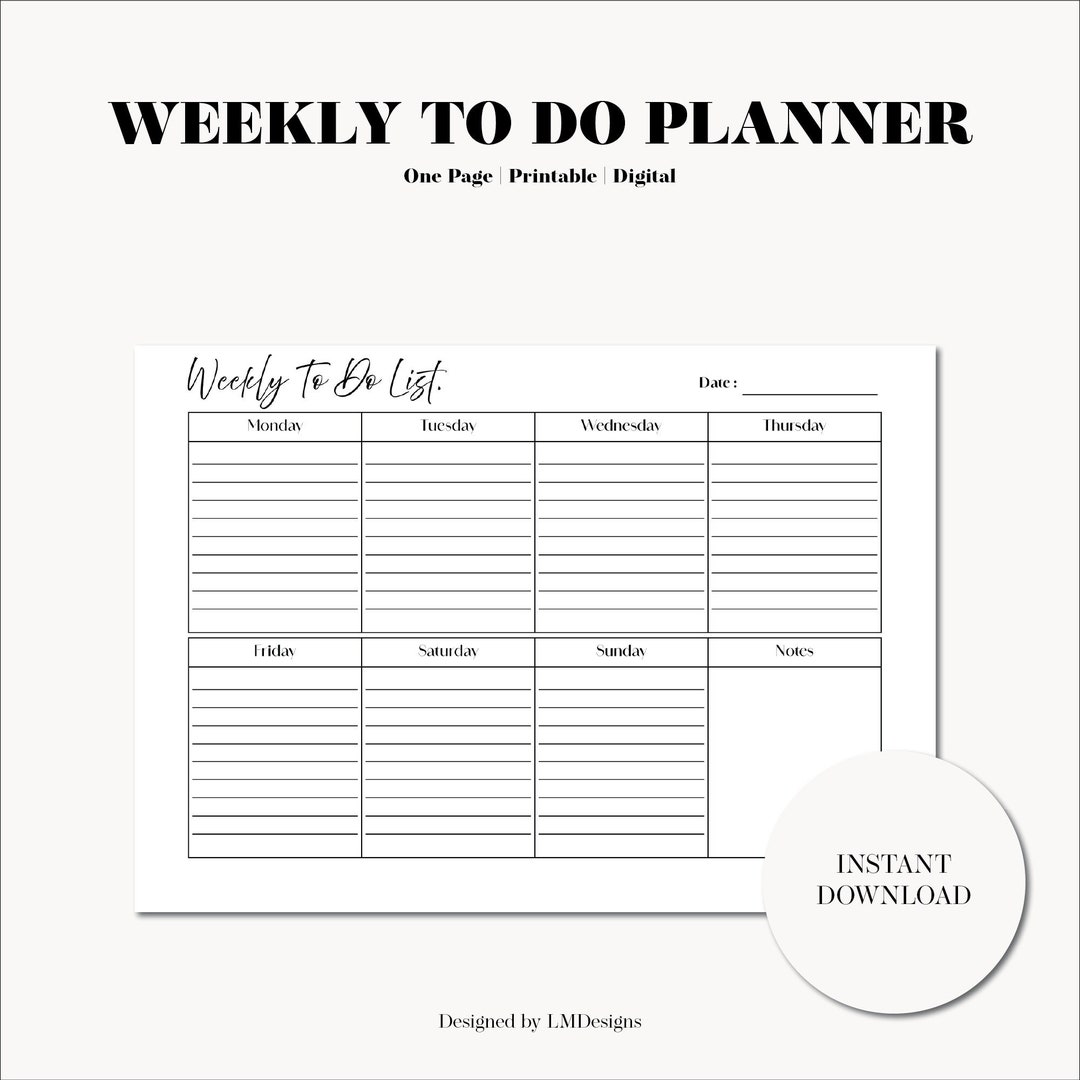 Weekly to Do Planner, Printable Weekly to Do List, Printable Planner ...