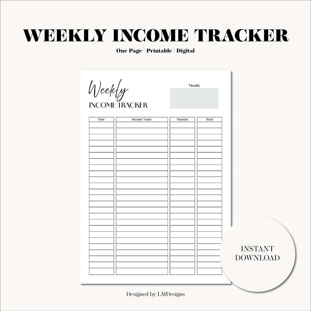 Printable Income Tracker, Weekly Income, Weekly Income Tracker ...