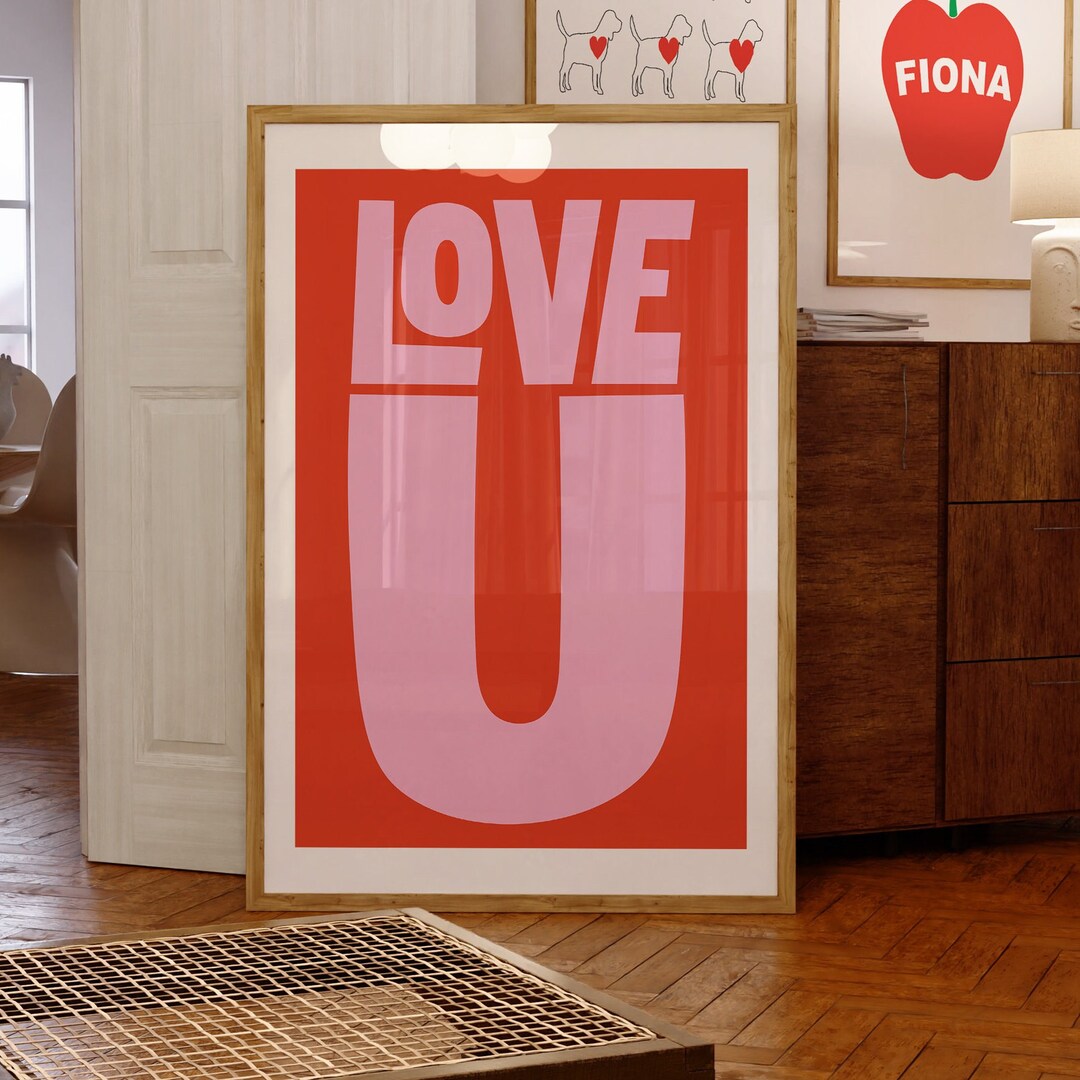 PRINTABLE DOWNLOAD Pink LOVE U Art Print Eclectic Dorm Decor Love ...