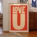 PRINTABLE DOWNLOAD Red LOVE U Art Print Eclectic Dorm Decor Love Poster ...