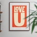 PRINTABLE DOWNLOAD Red LOVE U Art Print Eclectic Dorm Decor Love Poster ...