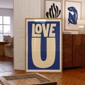 PRINTABLE DOWNLOAD Blue LOVE U Art Print Eclectic Dorm Decor Love ...