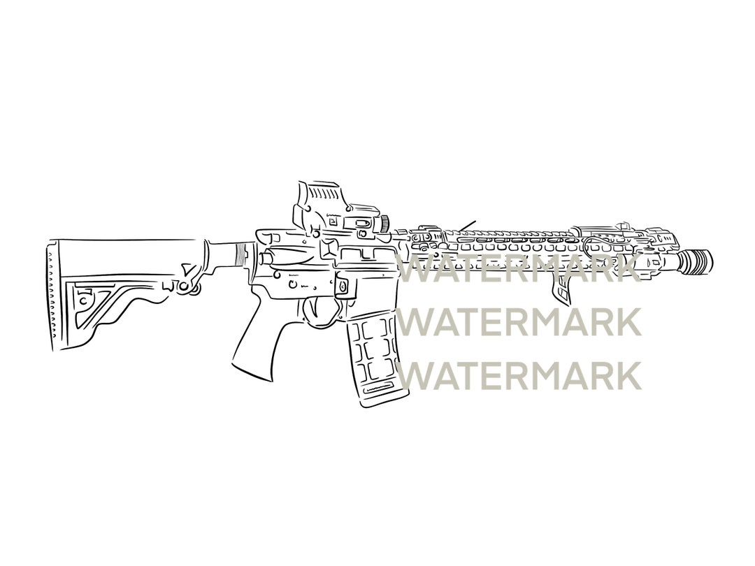 AR-15 Drawing, Gun Drawing, Line Art Drawing, AR-15, AR15 Sketch ...