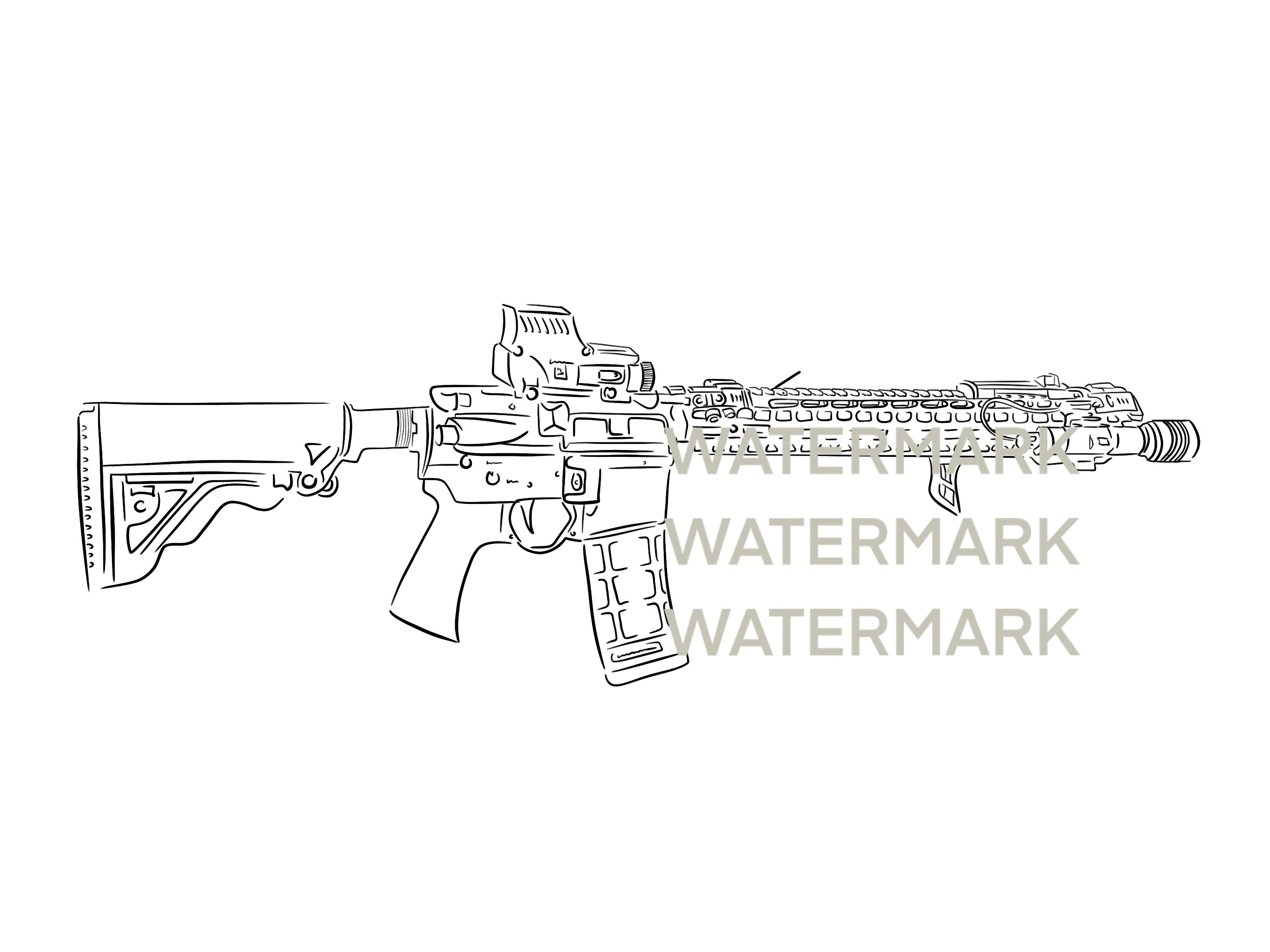 AR-15 Drawing, Gun Drawing, Line Art Drawing, AR-15, AR15 Sketch, Digital Print, Men's Wall Art ...