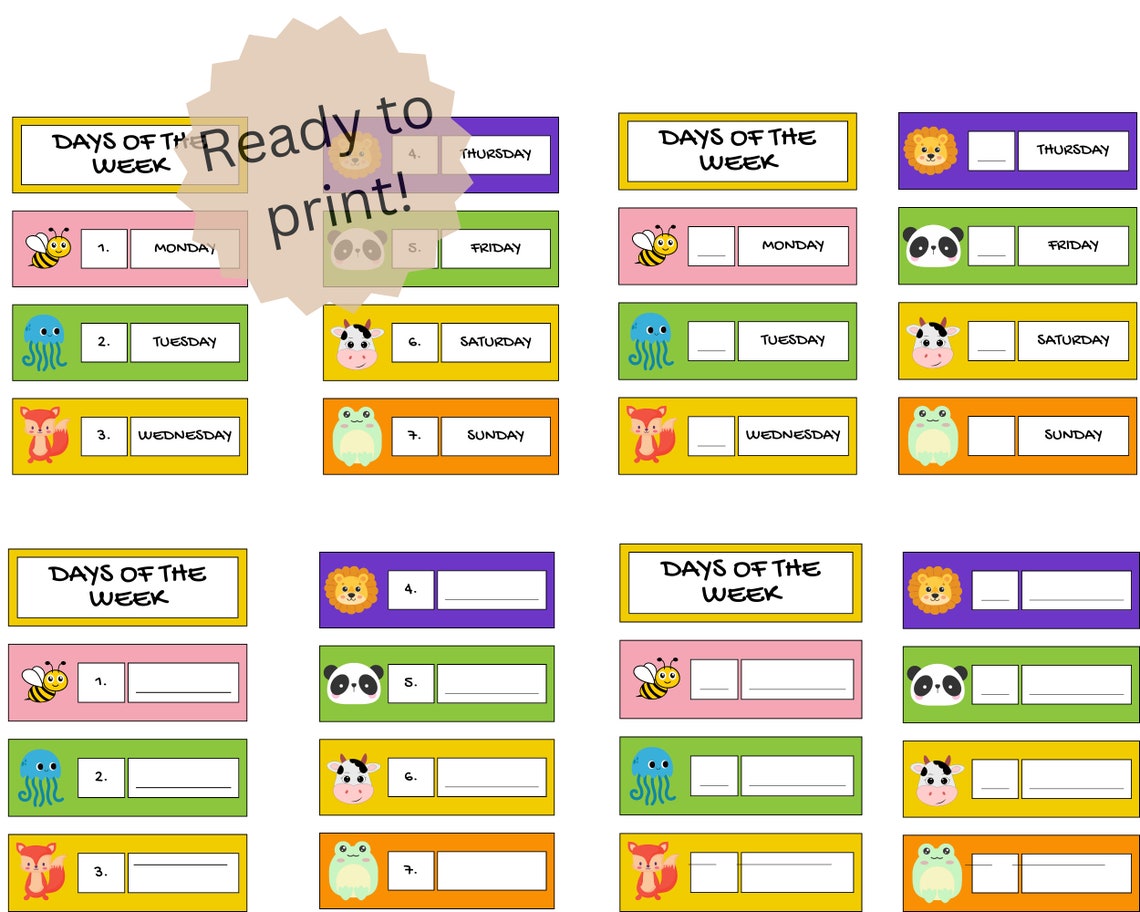 Animal Days of the Week Labels Printable, Classroom Schedule Cards ...