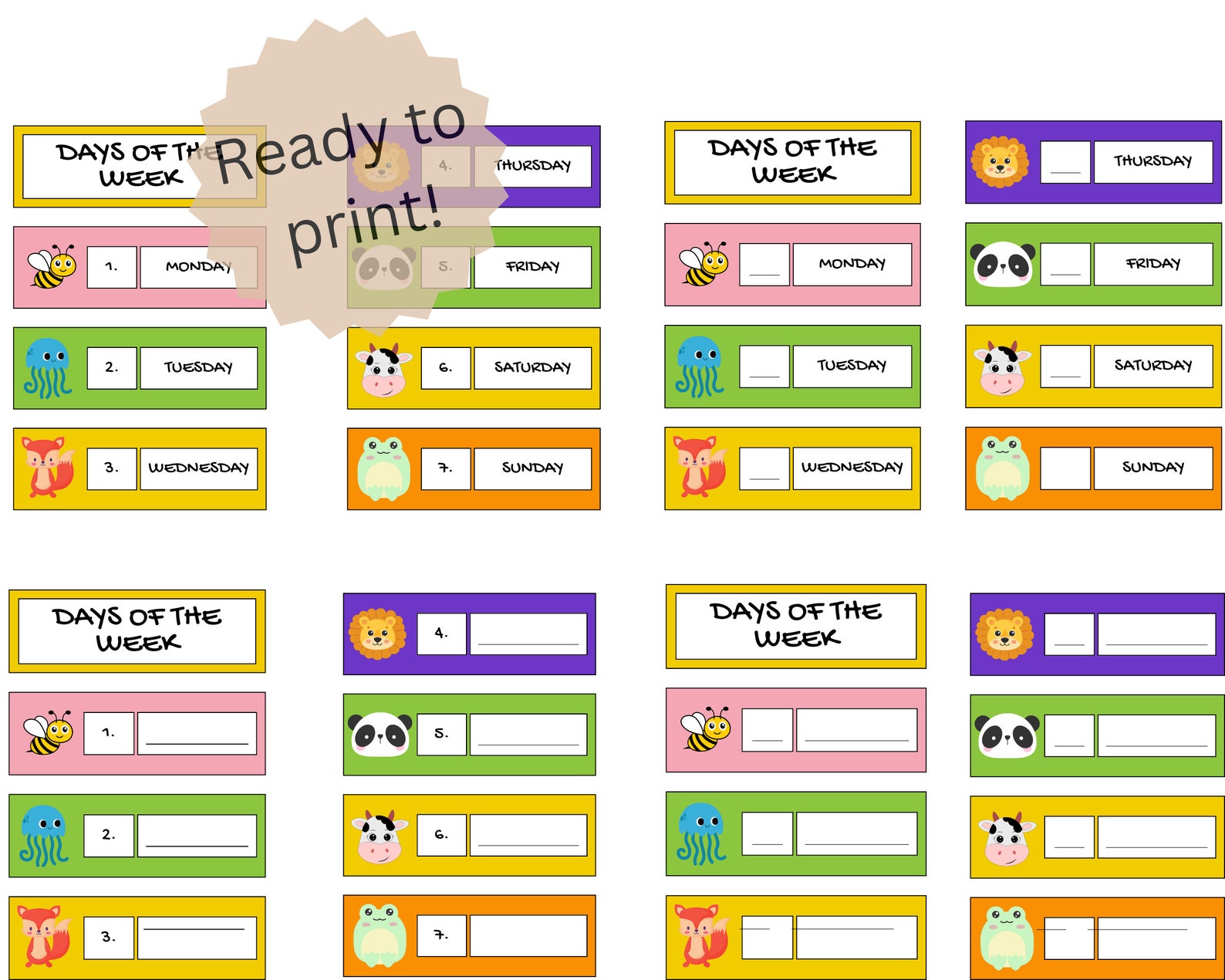 Animal Days of the Week Labels Printable, Classroom Schedule Cards ...
