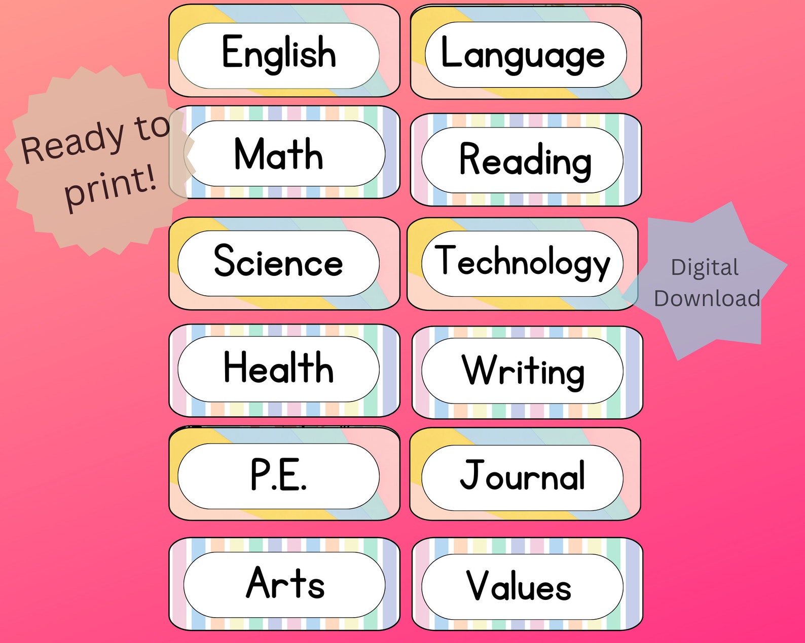 Digital Pastel Subject Labels, Instant PDF Download, Editable Classroom ...