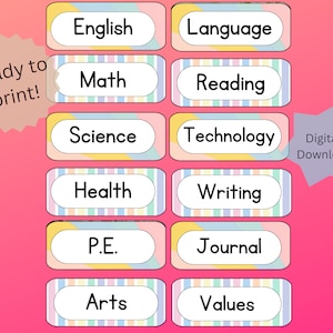 Digital Pastel Subject Labels, Instant PDF Download, Editable Classroom ...