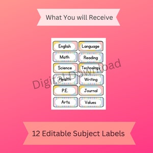 Digital Pastel Subject Labels, Instant PDF Download, Editable Classroom ...