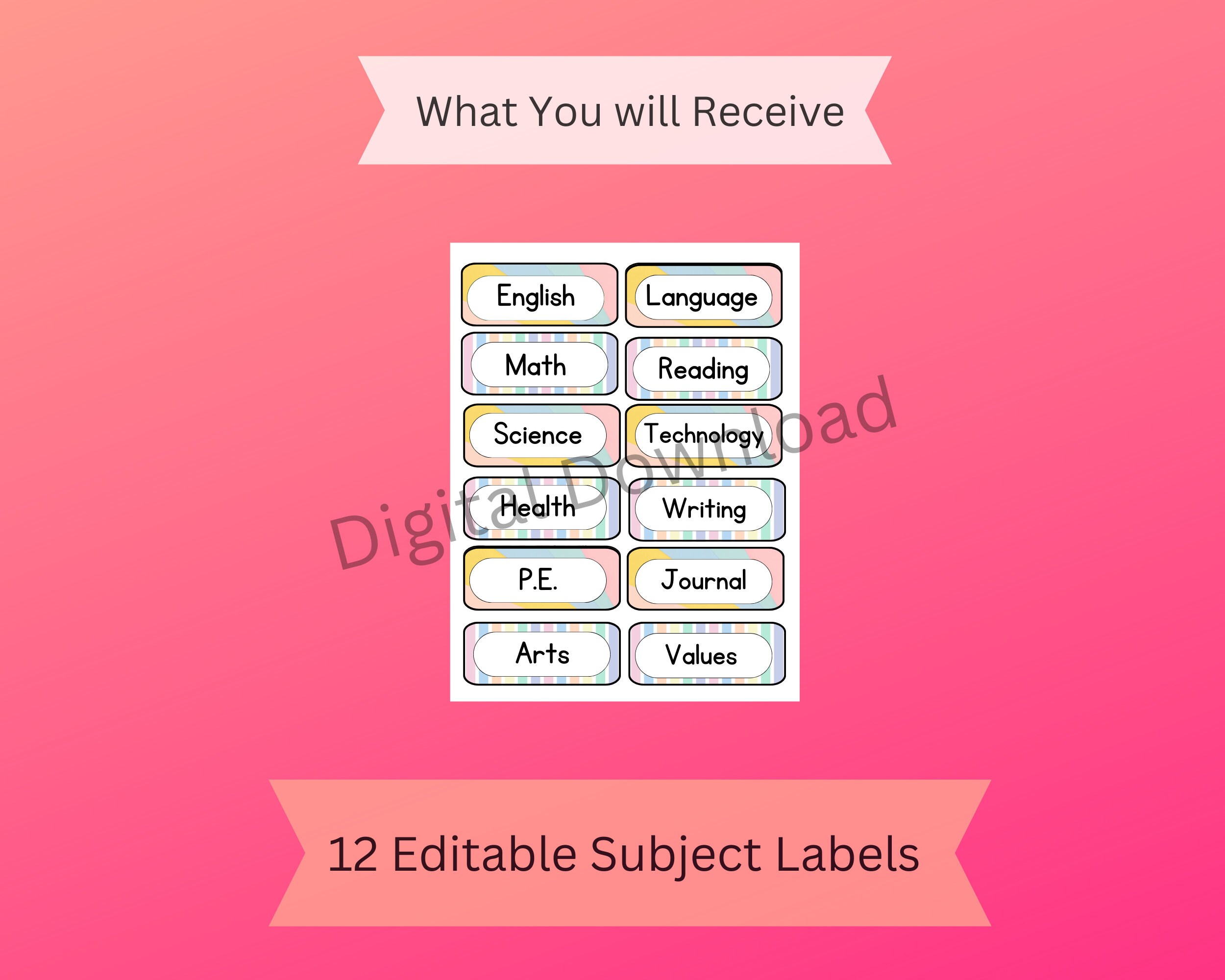 Digital Pastel Subject Labels, Instant PDF Download, Editable Classroom ...