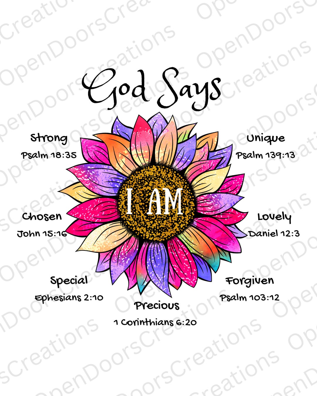 God Says I Am Colorful Sunflower, Png, Instant Download - Etsy