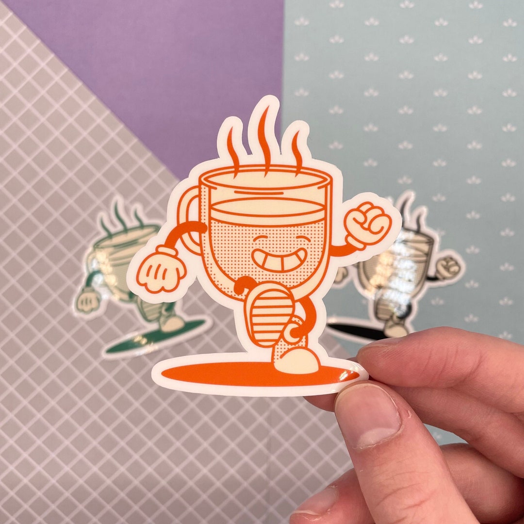 Retro Coffee Cup Illustrated Sticker! Funny Coffee Vinyl Sticker ...