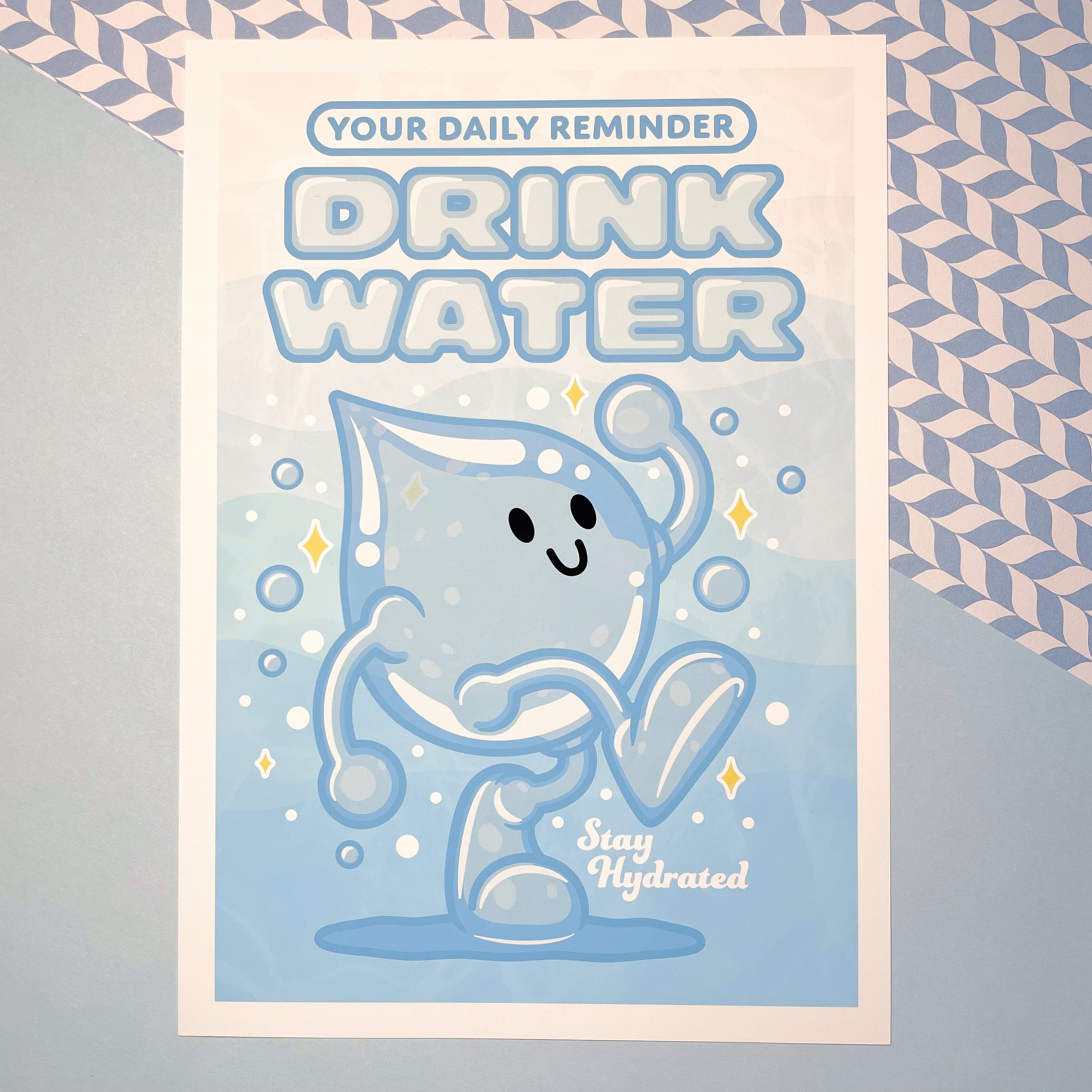 Drink More Water Print! Fun Hydration Poster, Colorful Well Being ...
