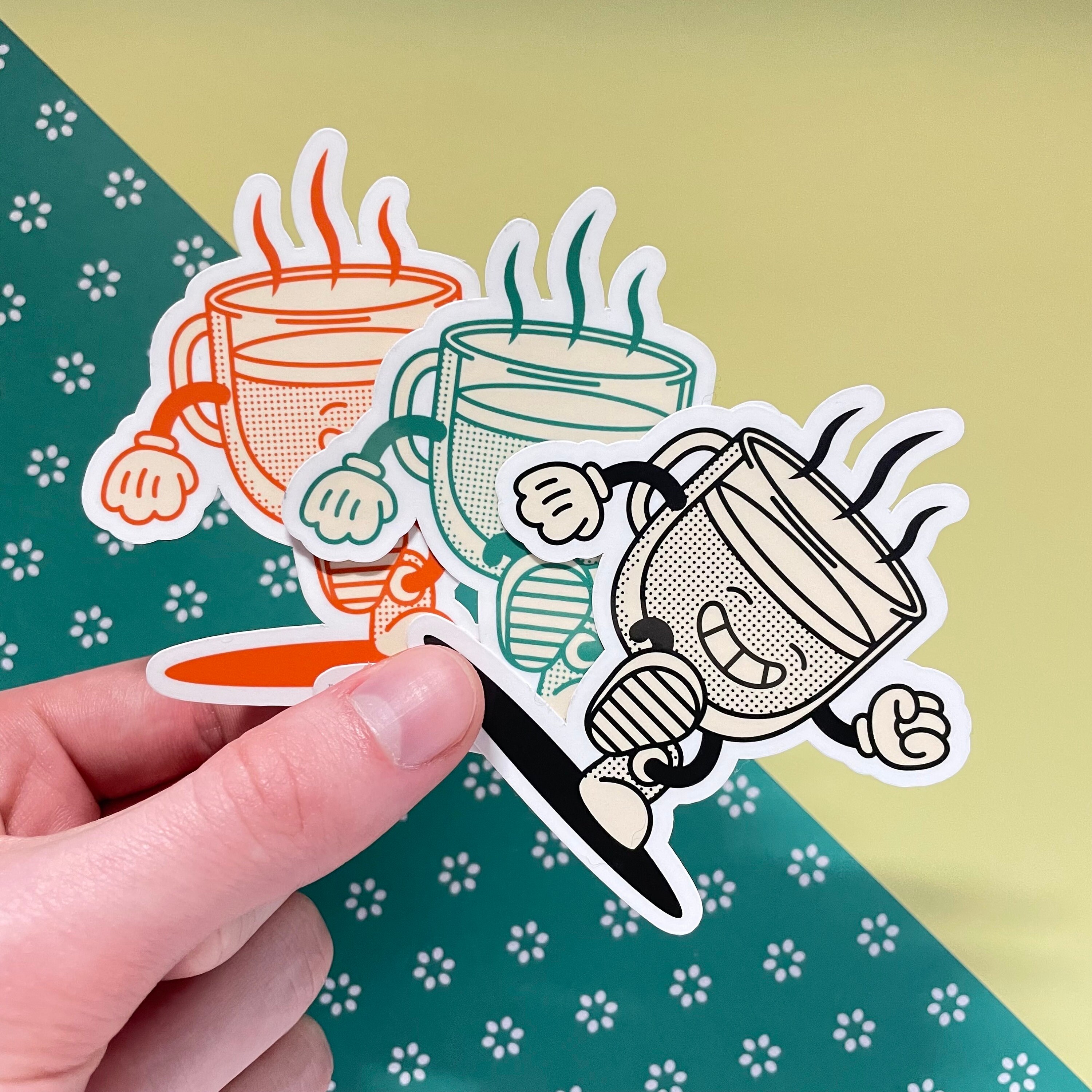 Retro Coffee Cup Illustrated Sticker Funny Coffee Vinyl Sticker Decal ...