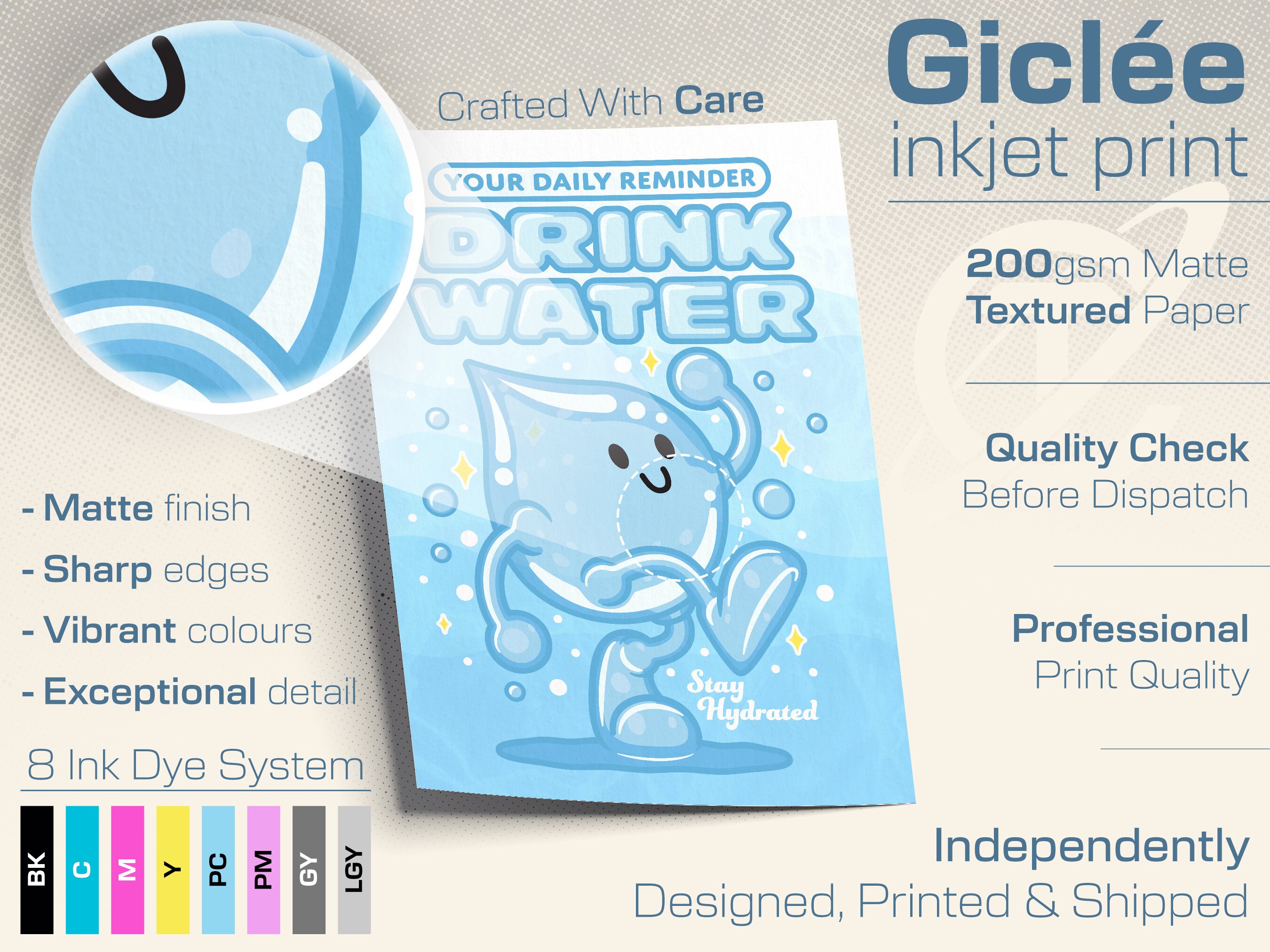 Drink More Water Print! Fun Hydration Poster, Colorful Well Being ...