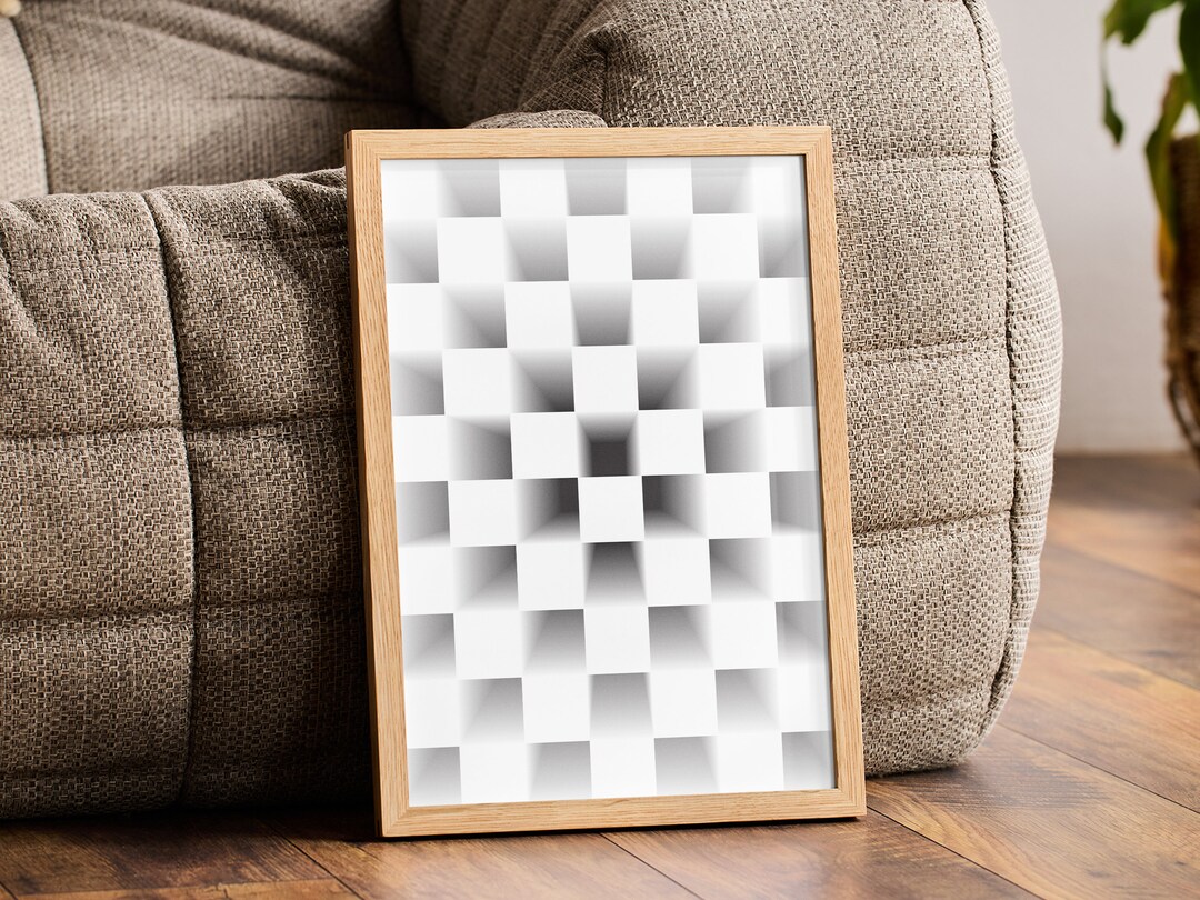 Minimalist Checkered Illusion Poster Cool Black and White Monotone Wall ...