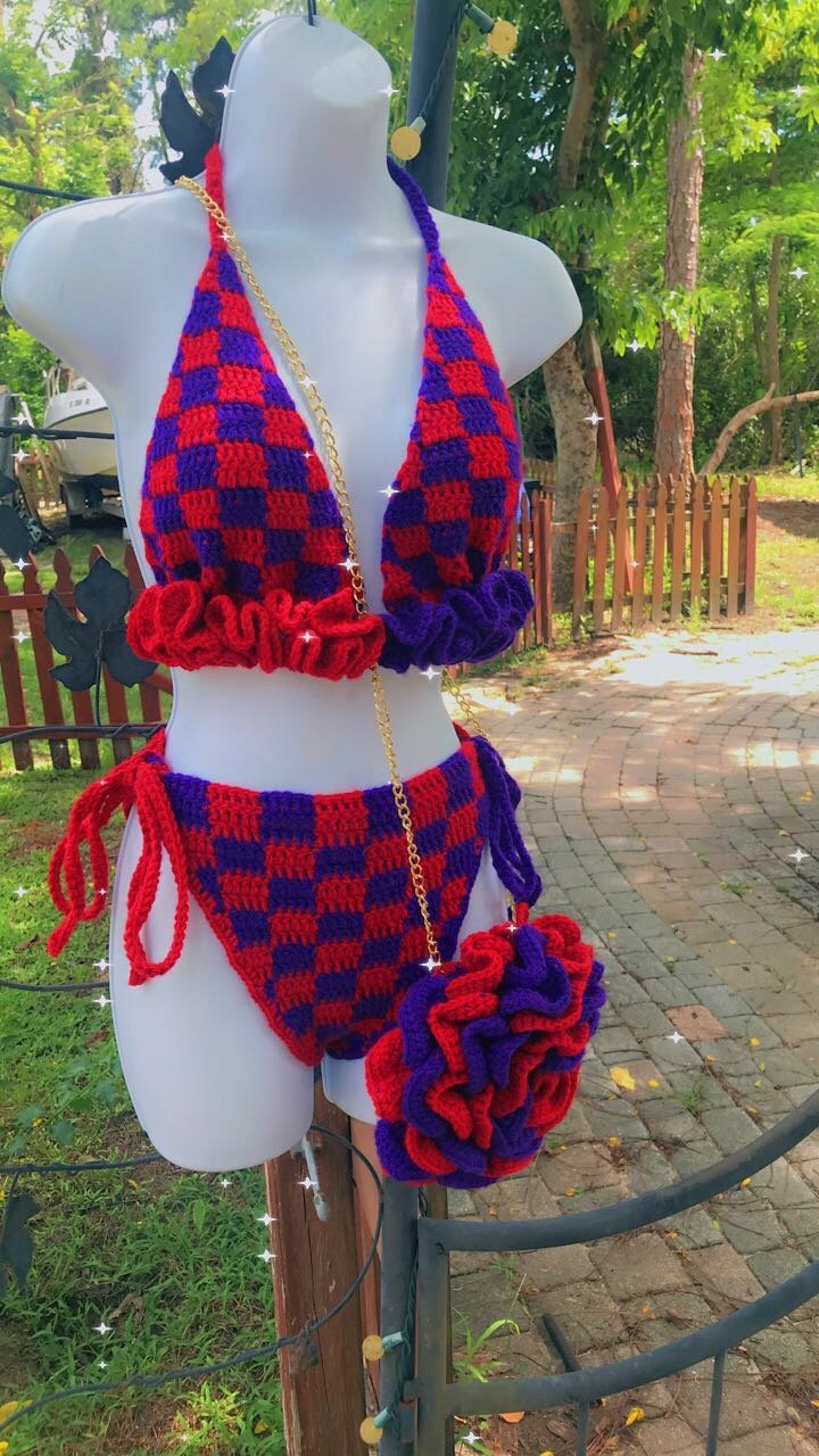 Checkered Crochet Swimsuit - Etsy