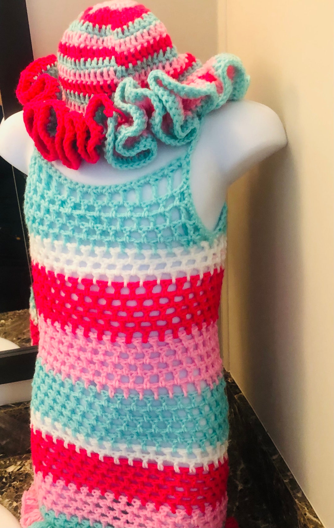 Girls 3t-4t Crochet Ruffle Dress With Ruffle Hat - Etsy