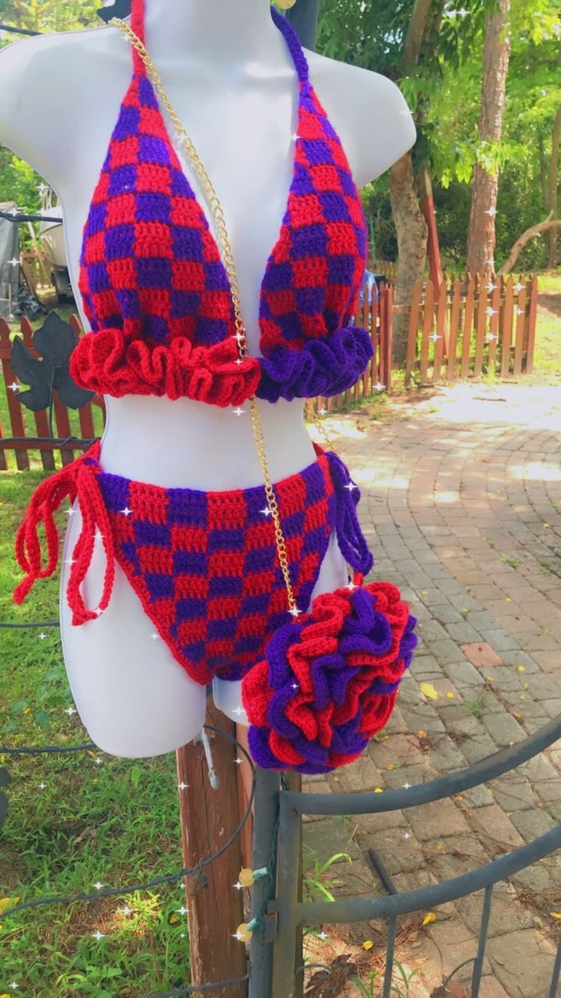 Checkered Crochet Swimsuit - Etsy
