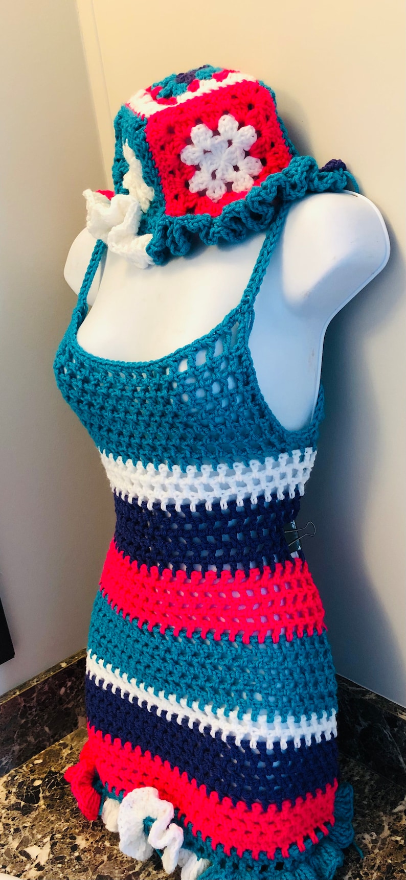 Crochet Mesh Dress With Ruffle and Matching Ruffle Hat - Etsy
