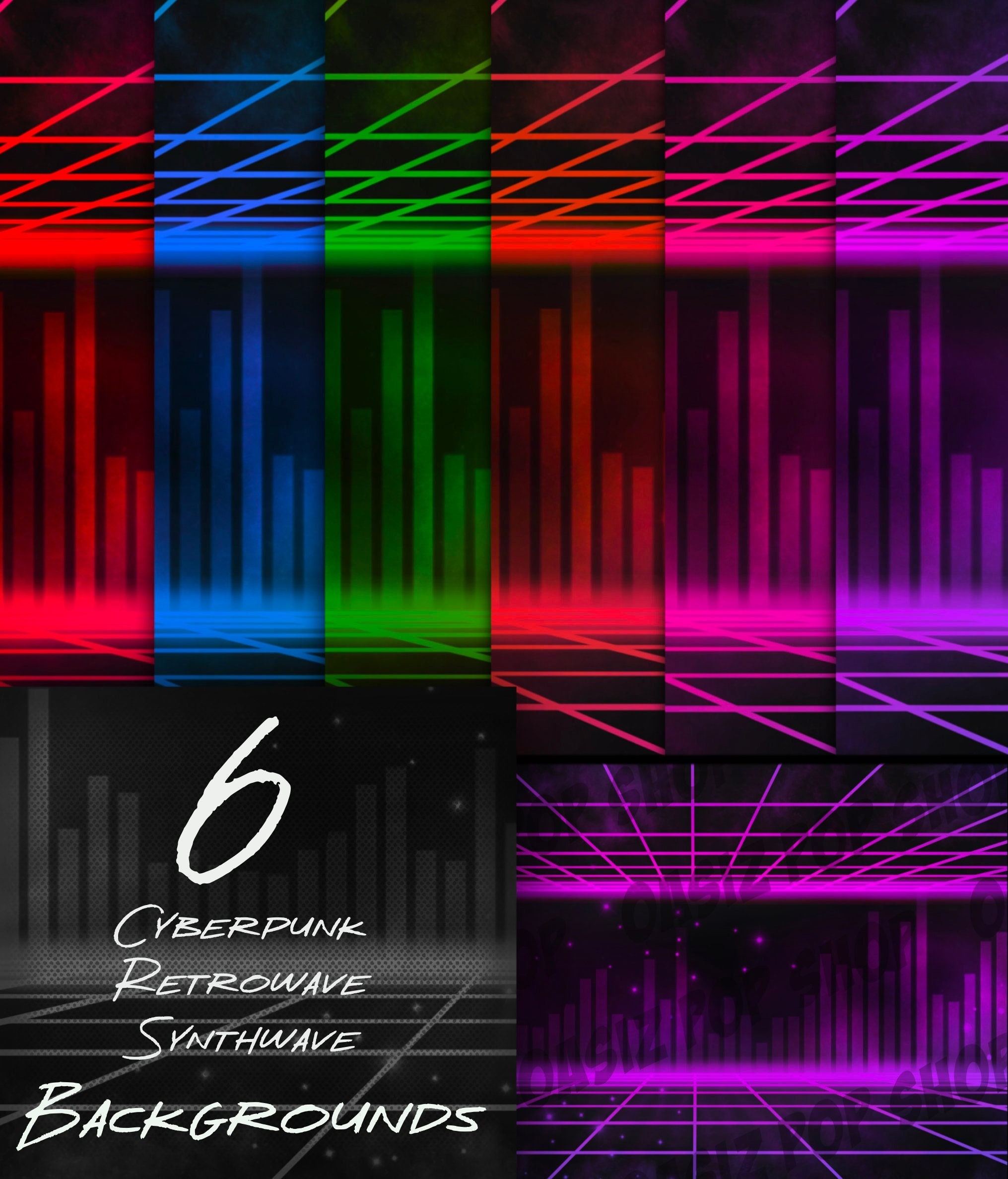 Neon Grid Backgrounds - Digital Wallpaper in Neon Colors Instant ...