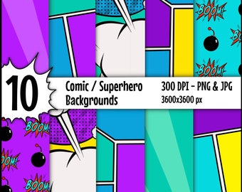 Comic Pop Art Background Wallpaper - Digital Paper - Colorful Superhero ...