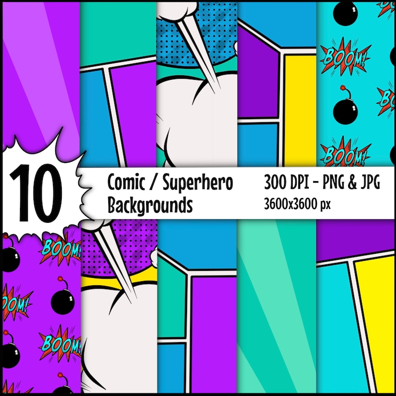 Comic Pop Art Background Wallpaper - Digital Paper - Colorful Superhero ...