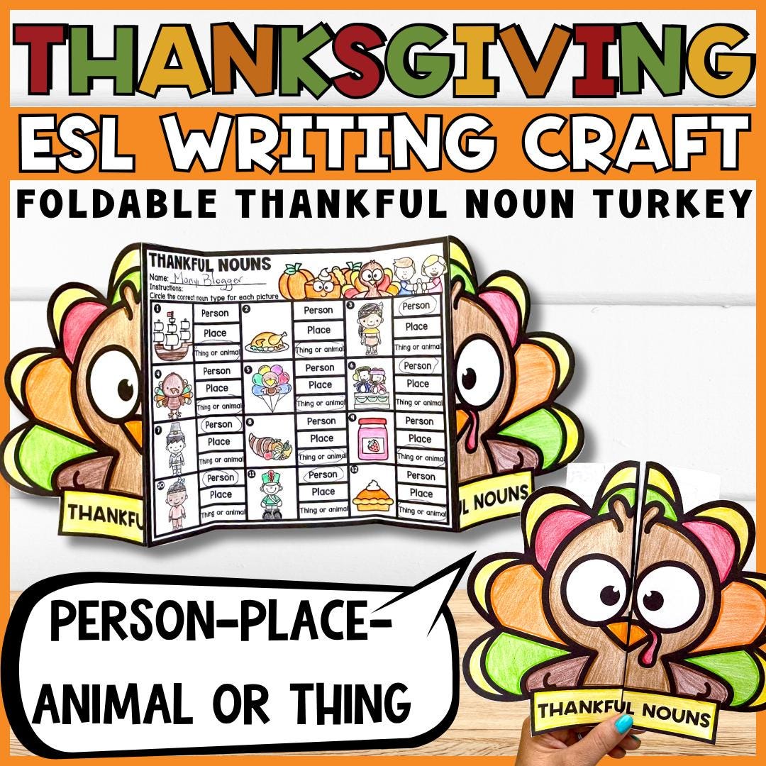 Thanksgiving Turkey Craft-esl Writing Craft Foldable, Grammar Nouns ...