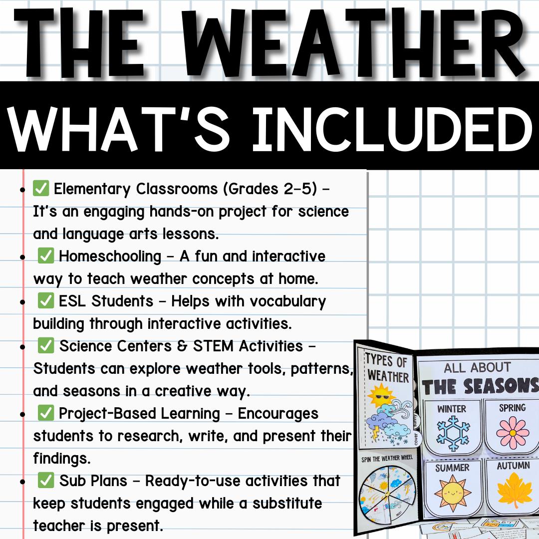 Interactive Weather Lapbook Craft- Science & ESL ELL Elementary ...