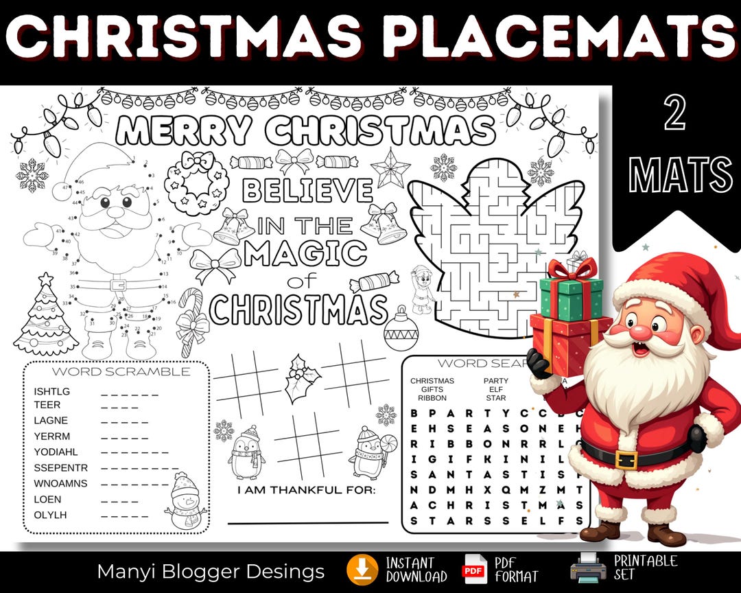 Christmas Activity Placemats Word Searches & Gratitude Prompts Fun ...