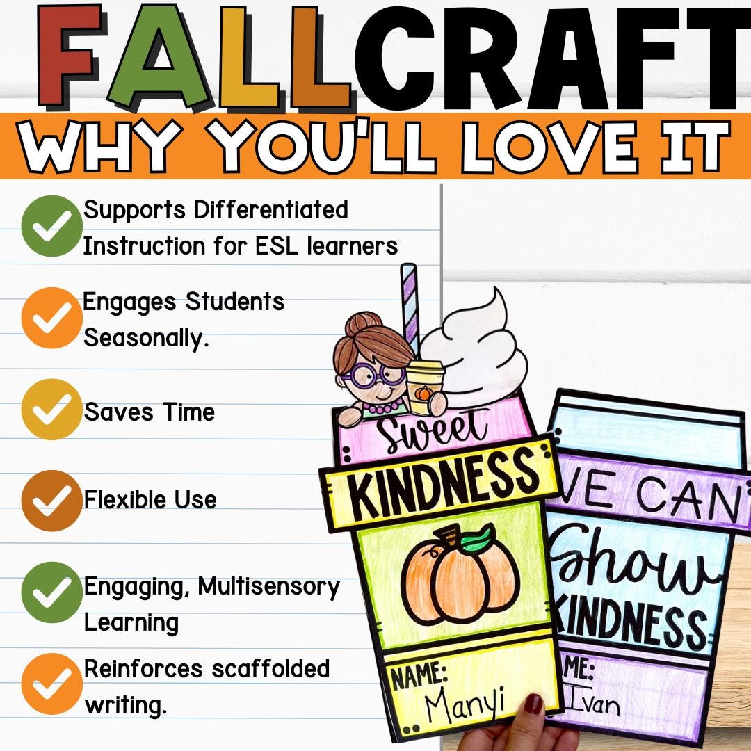 Fall ESL Kindness Writing Craft-pumpkin Spice Latte Autumn Bulletin ...