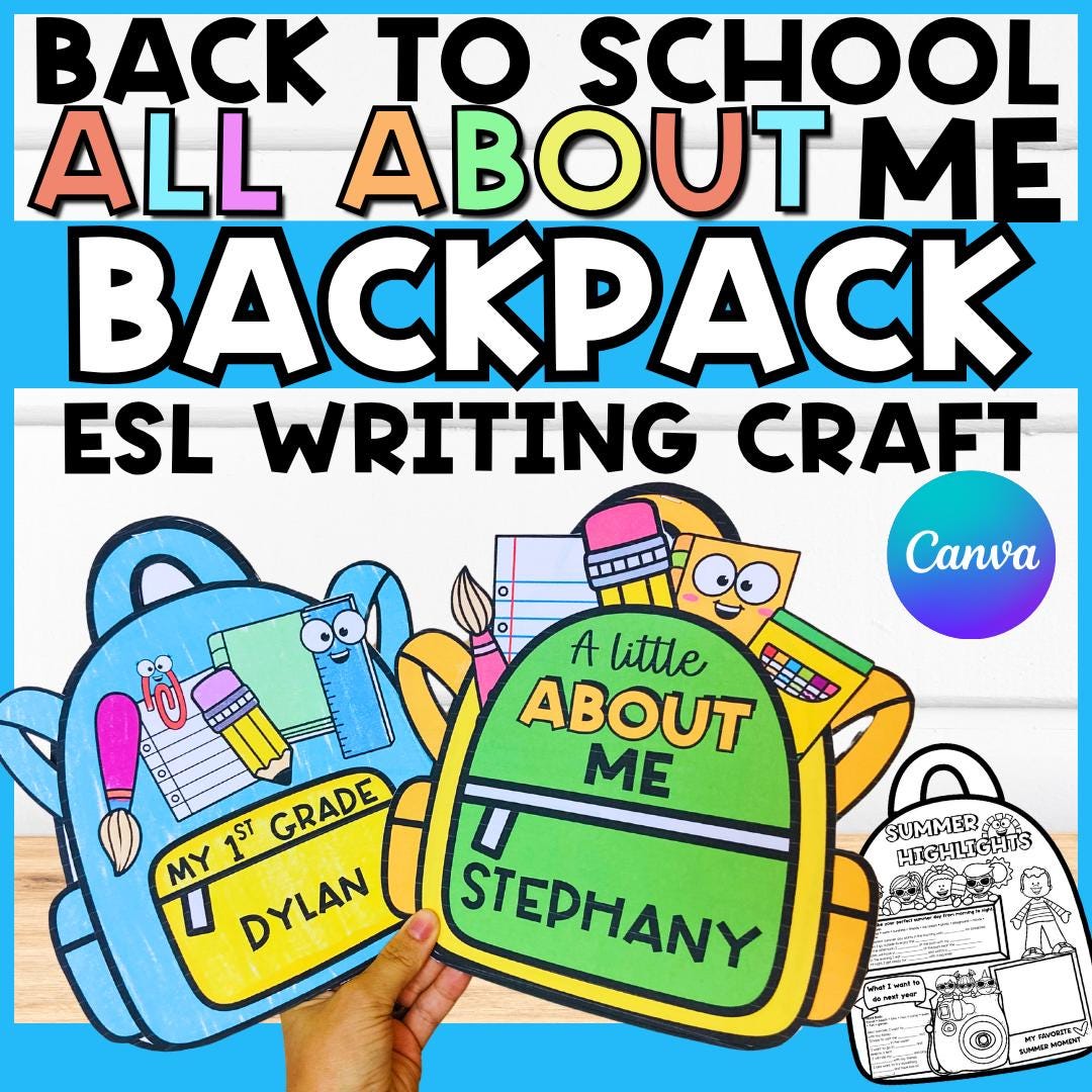 ESL Back to School Backpack Writing Craft-all About Me Differentiated ...