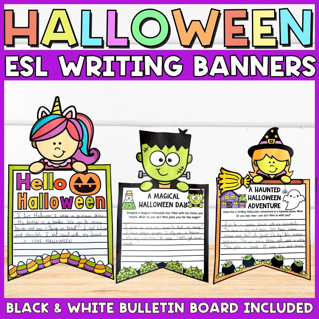 Halloween ESL Writing Craft: Bulletin Board Pennants, Prompts ...