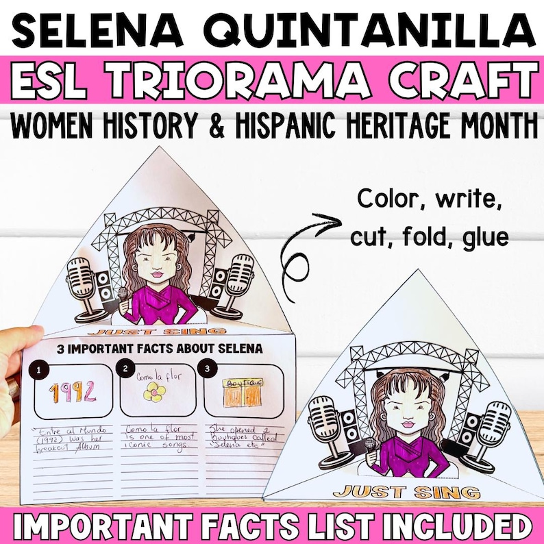Selena Quintanilla Triorama Craft: Women's History Month Activity (PDF ...