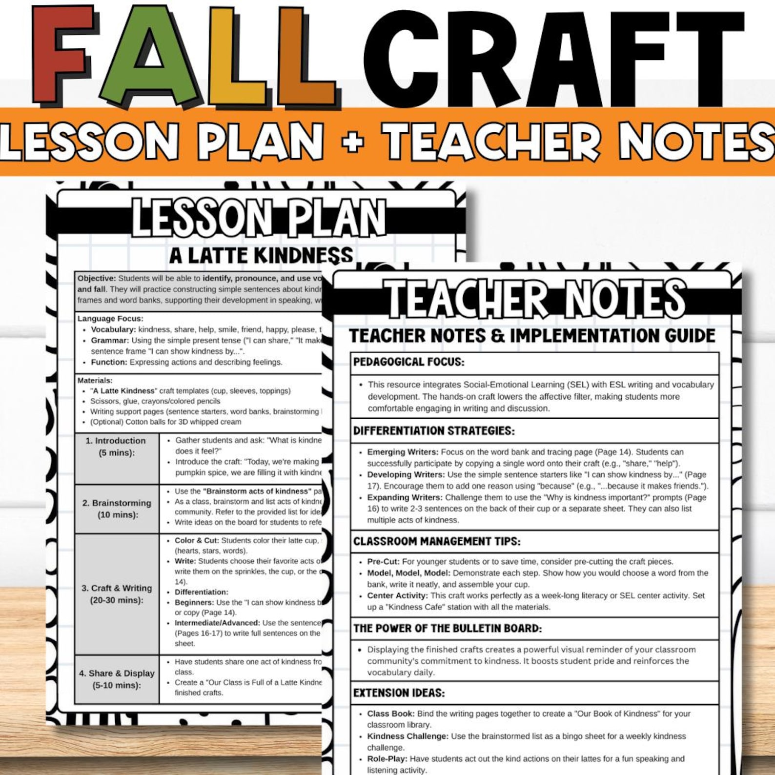 Fall ESL Kindness Writing Craft-pumpkin Spice Latte Autumn Bulletin ...