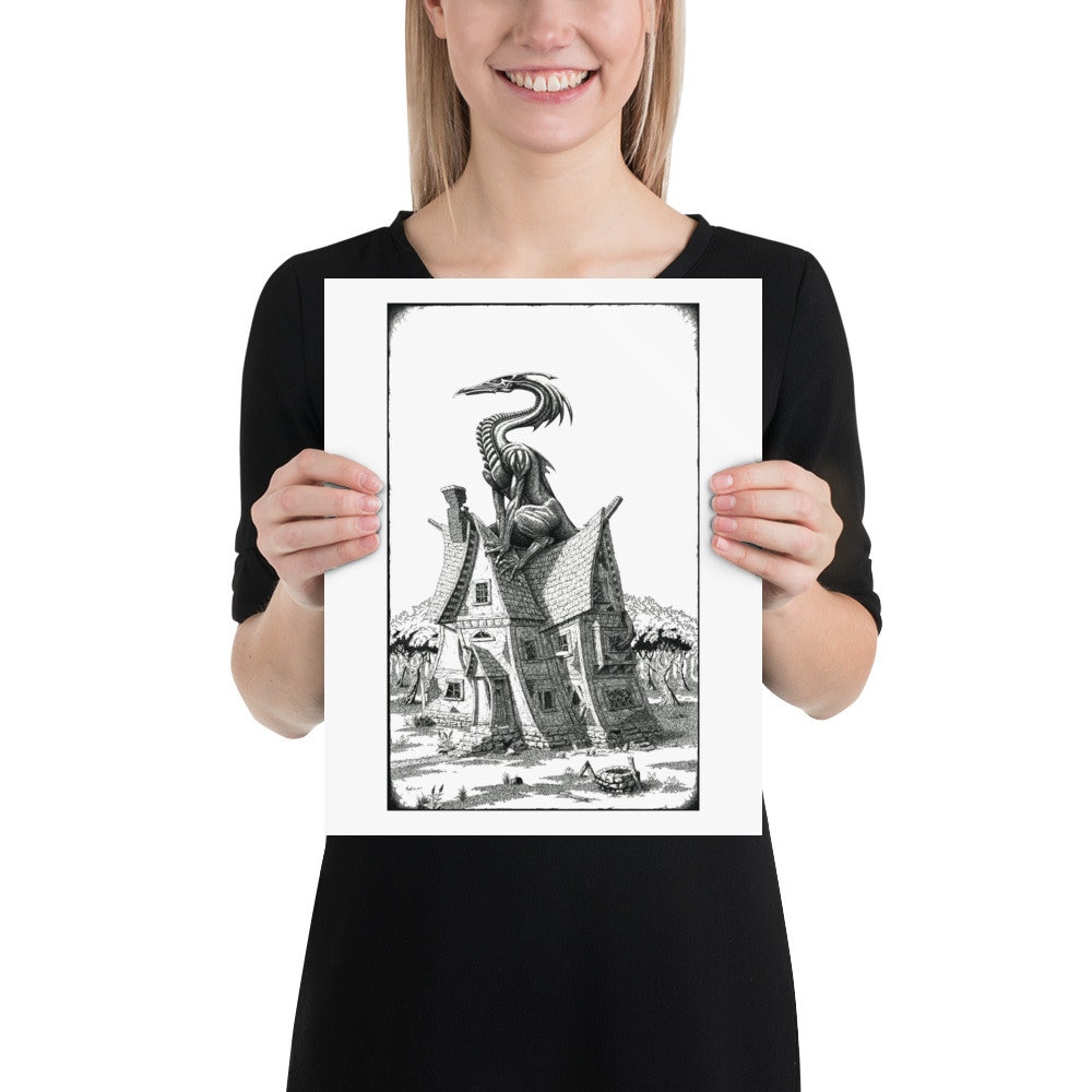 Dragon House Poster, Original Art Print, Pen and Ink Drawing - Etsy