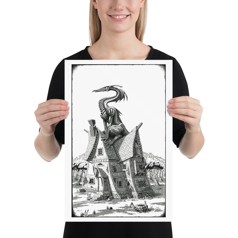Dragon House Poster, Original Art Print, Pen and Ink Drawing - Etsy