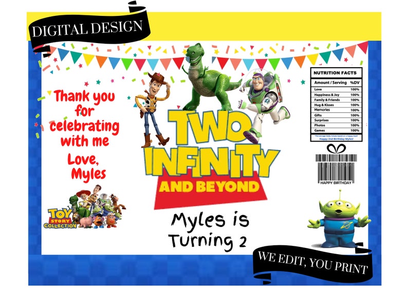 Digital Toy Story Two Infinity and Beyond Chip Bag/treat Bag Template ...