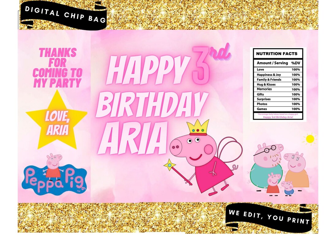 Digital Peppa Pig Chip Bag Design, Peppa Pig Party, Peppa Pig Birthday ...