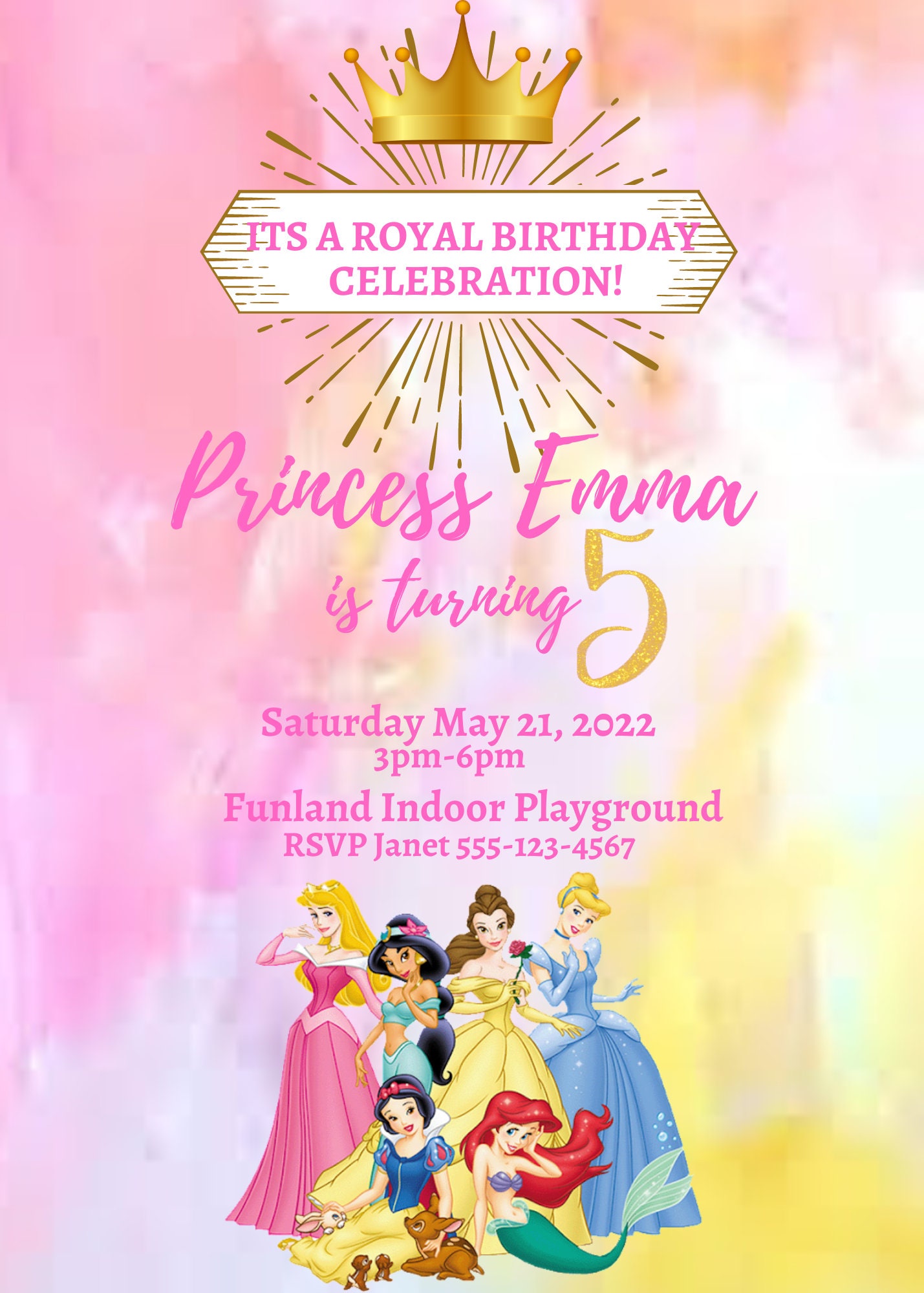 Digital Disney Princess Invitation, Disney Princess Invitation, Digital ...