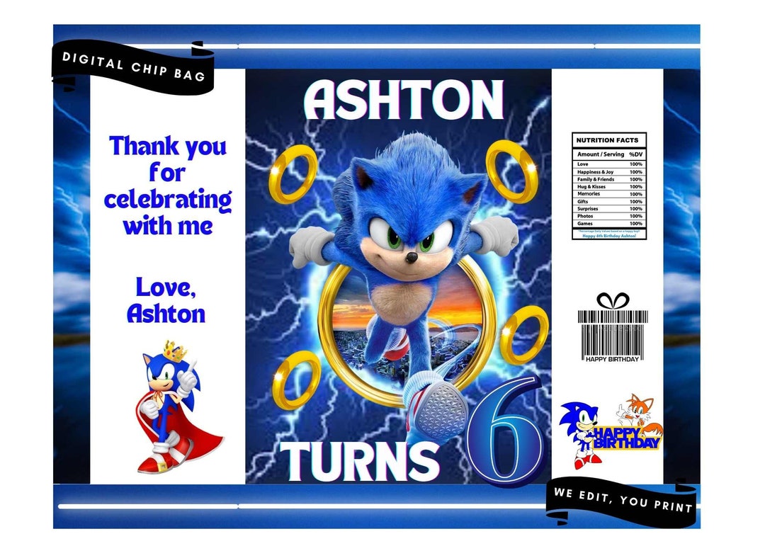 Sonic Themed Digital Chip Bag Design, Digital Design, Printable After ...