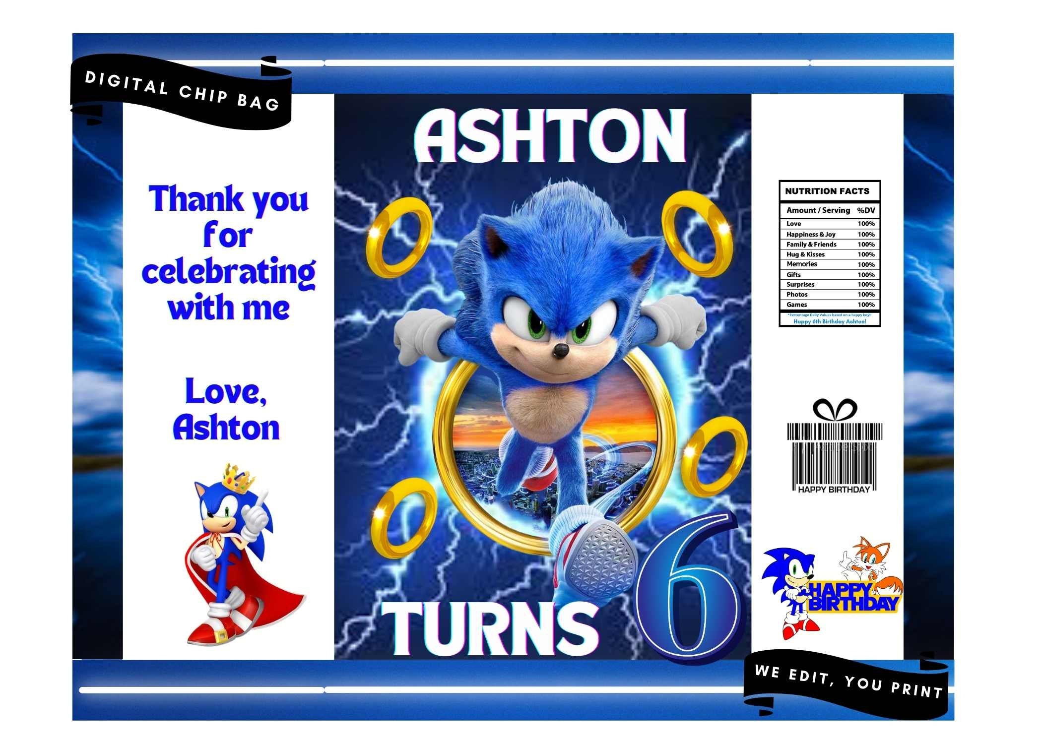 Sonic Themed Digital Chip Bag Design, Digital Design, Printable After ...