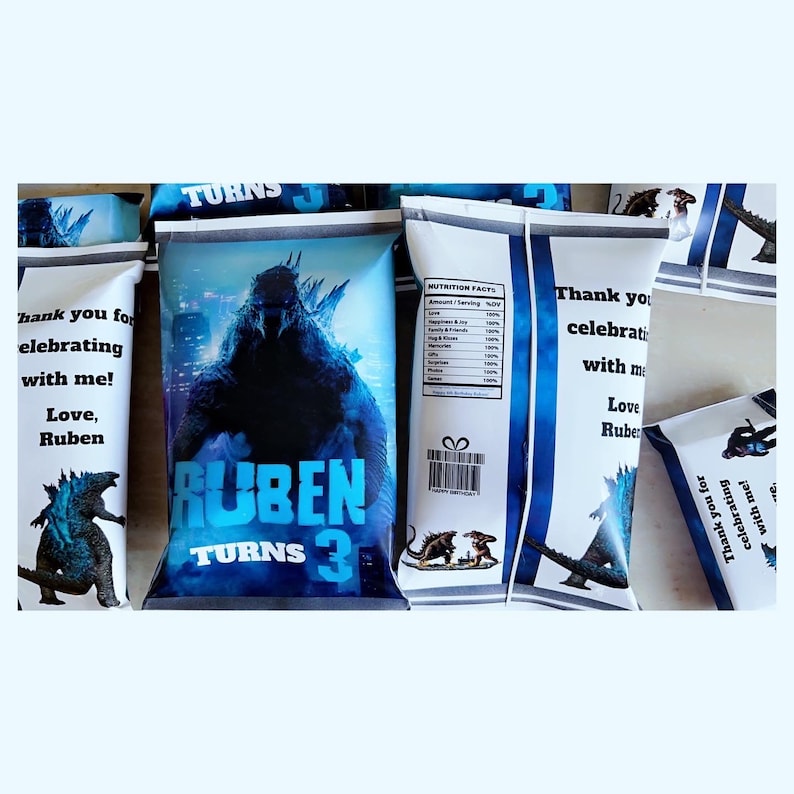 Godzilla Themed Chip Bag, Digital Party Favour, Digital Chip Bag ...
