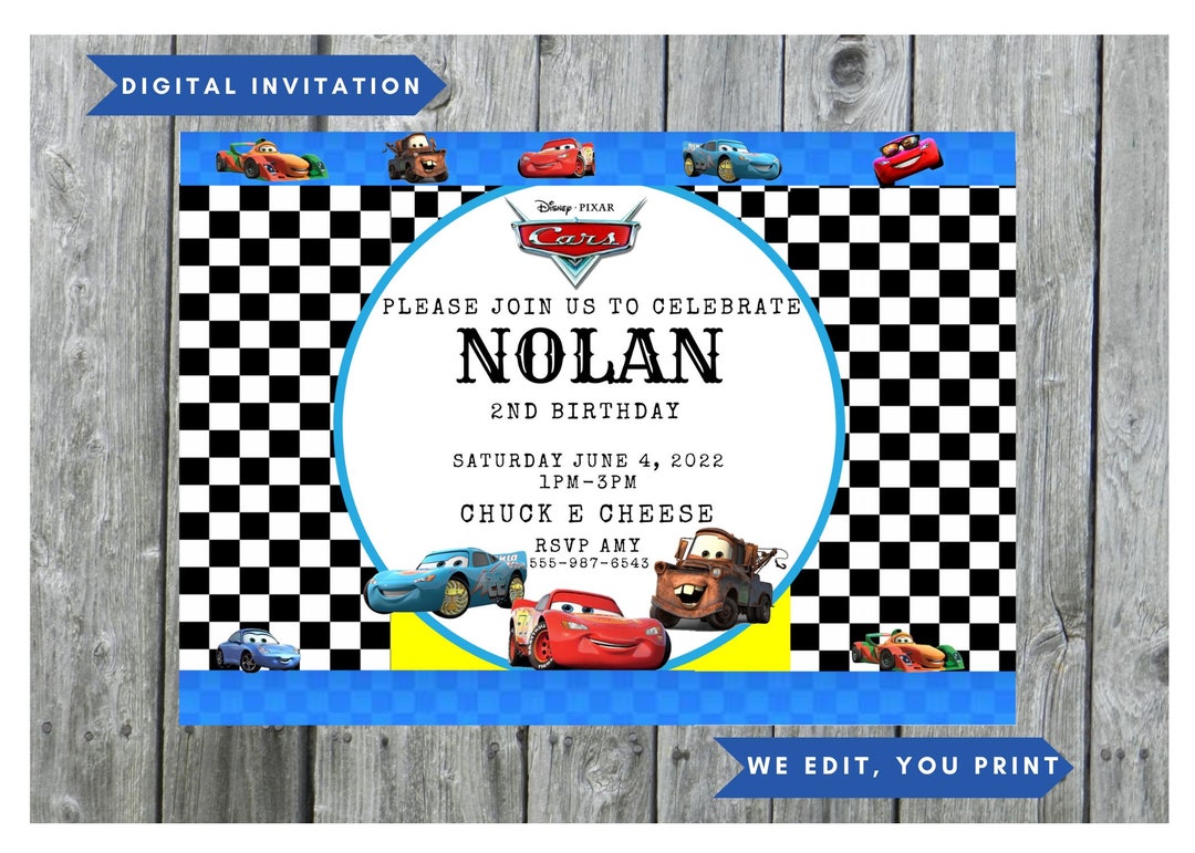 Digital Cars Theme Invitation, Cars Theme Invitations, Digital Birthday ...