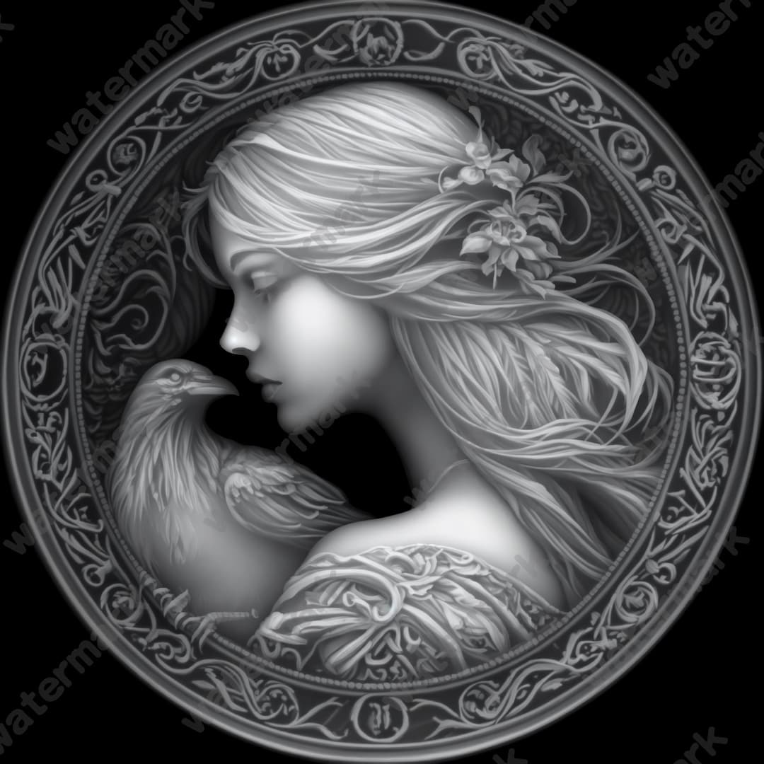 Woman and Crow Depth Map: 3D Fiber Laser Engraving (PNG Digital File - Etsy