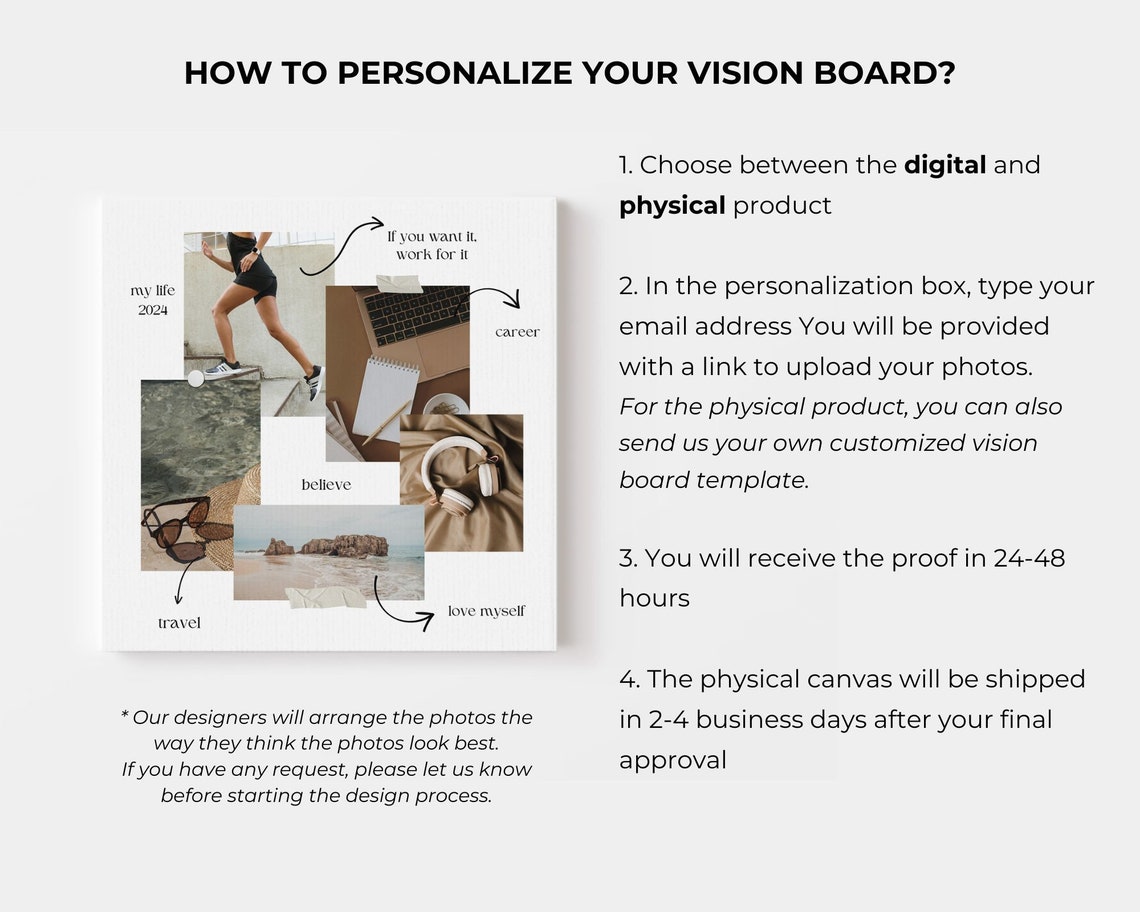 Custom Minimalist Vision Board, Personalized Dream Board for ...