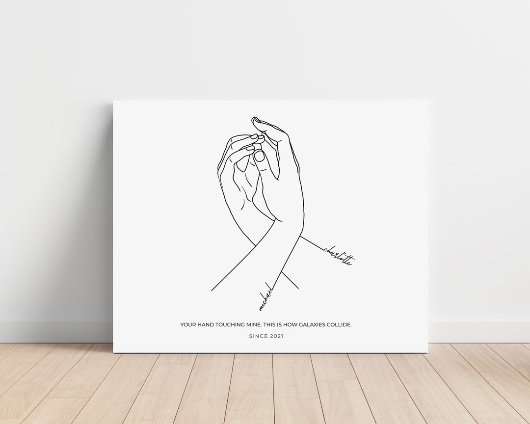 Personalized Hands Line Art Print, Couple Hands Canvas, Custom ...